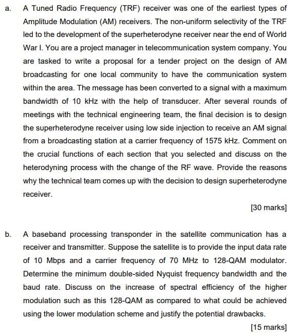 Solved a. A Tuned Radio Frequency (TRF) receiver was one of | Chegg.com