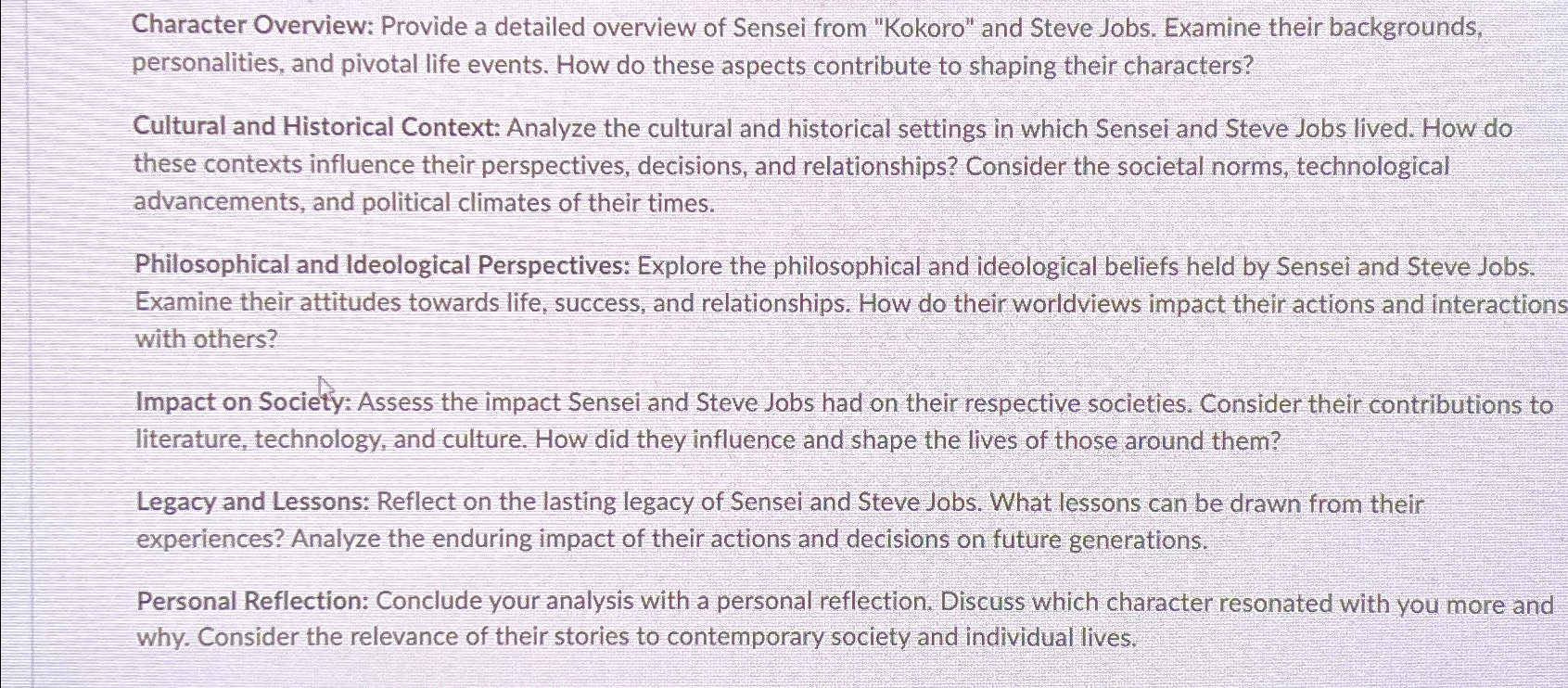 Solved Character Overview: Provide a detailed overview of | Chegg.com