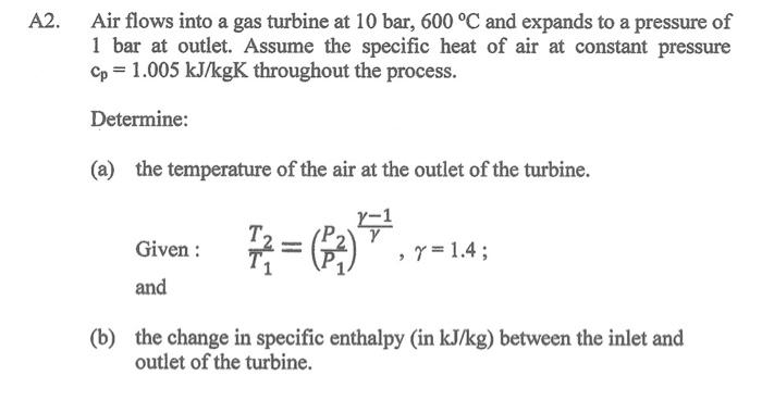 Solved Air flows into a gas turbine at 10bar,600∘C and | Chegg.com