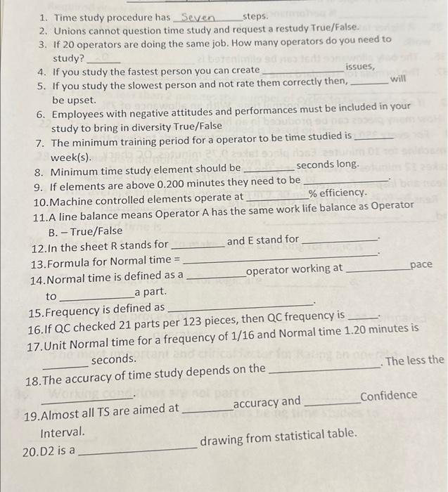 Solved 1. Time study procedure has Seven steps. nemohsq 2. | Chegg.com