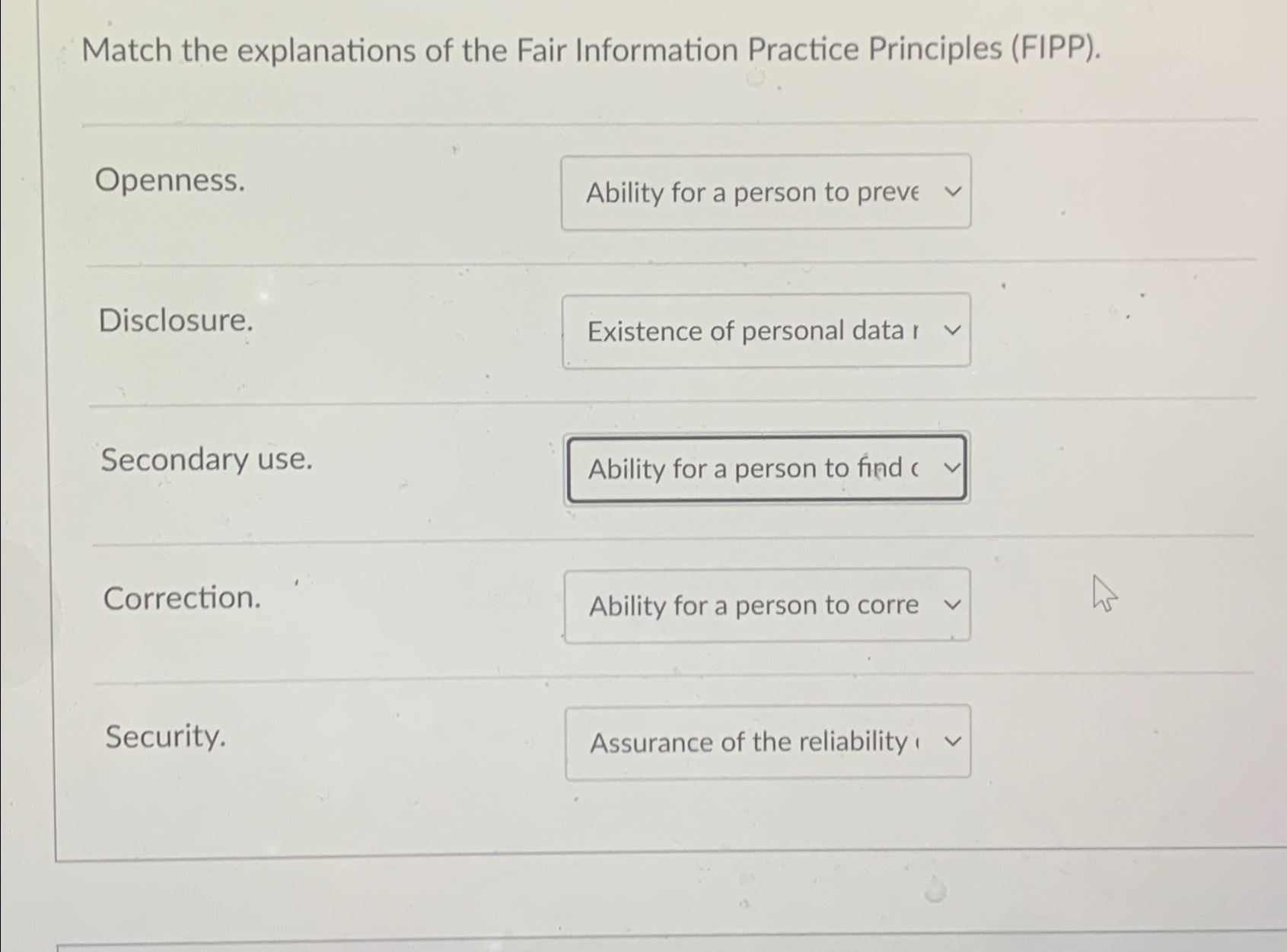 Solved Match the explanations of the Fair Information | Chegg.com