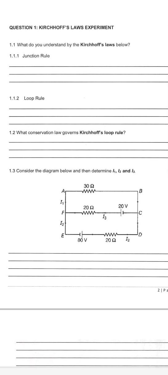 Solved 1.2 What conservation law governs Kirchhoff's loop | Chegg.com