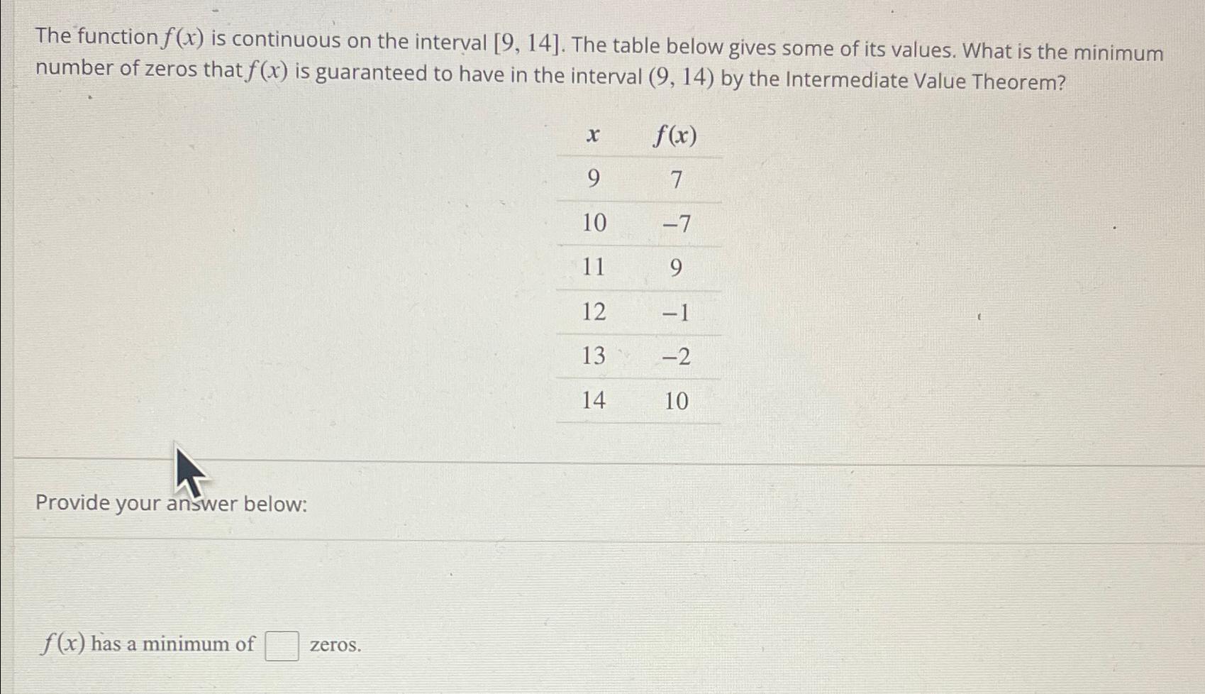 Solved The function f(x) ﻿is continuous on the interval | Chegg.com
