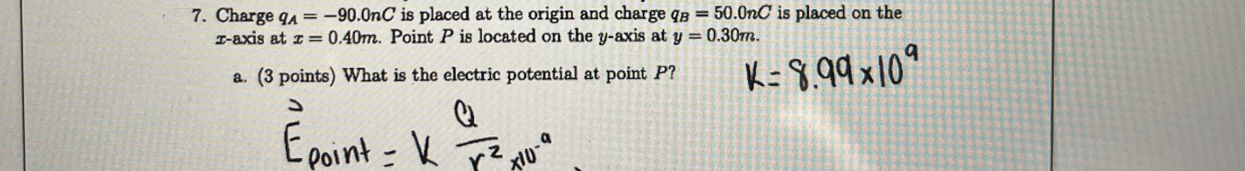 Solved Charge qA=-90.0nC ﻿is placed at the origin and charge | Chegg.com