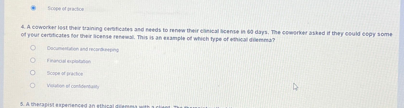 Solved Scope of practice4. ﻿A coworker lost their training | Chegg.com