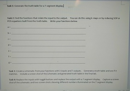 Solved Task 1: Generate the truth table for a 7-segment | Chegg.com
