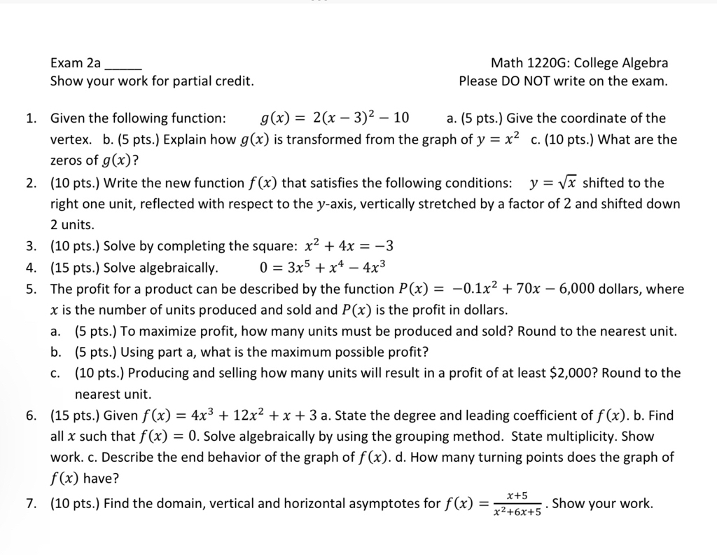 Solved Exam 2a q, ﻿Show your work for partial credit.Math | Chegg.com