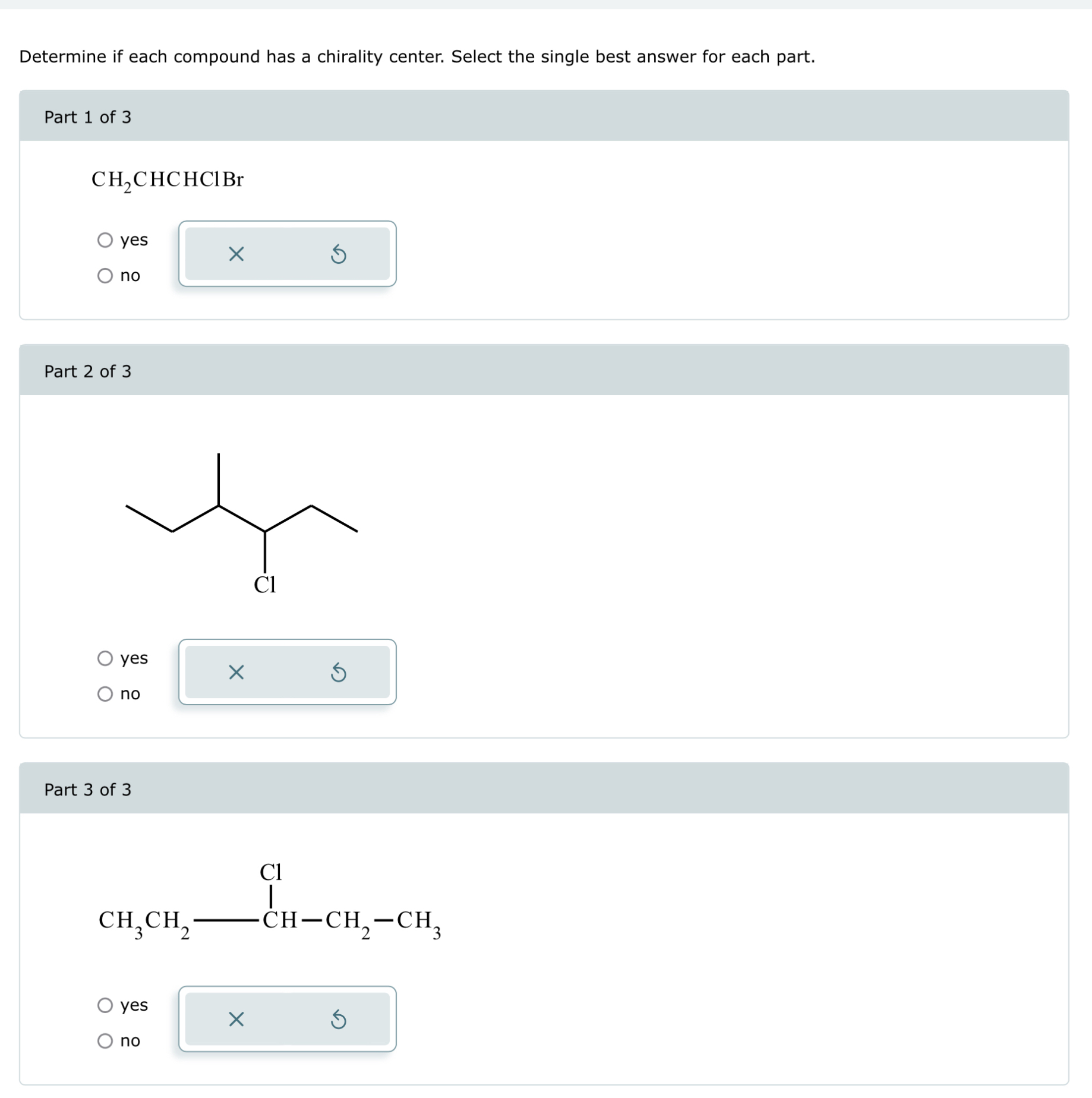Solved Determine if each compound has a chirality center. | Chegg.com