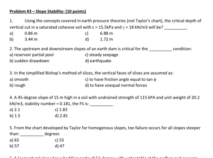 Solved Problem #3 - Slope Stability: (10 points) 1. Using | Chegg.com