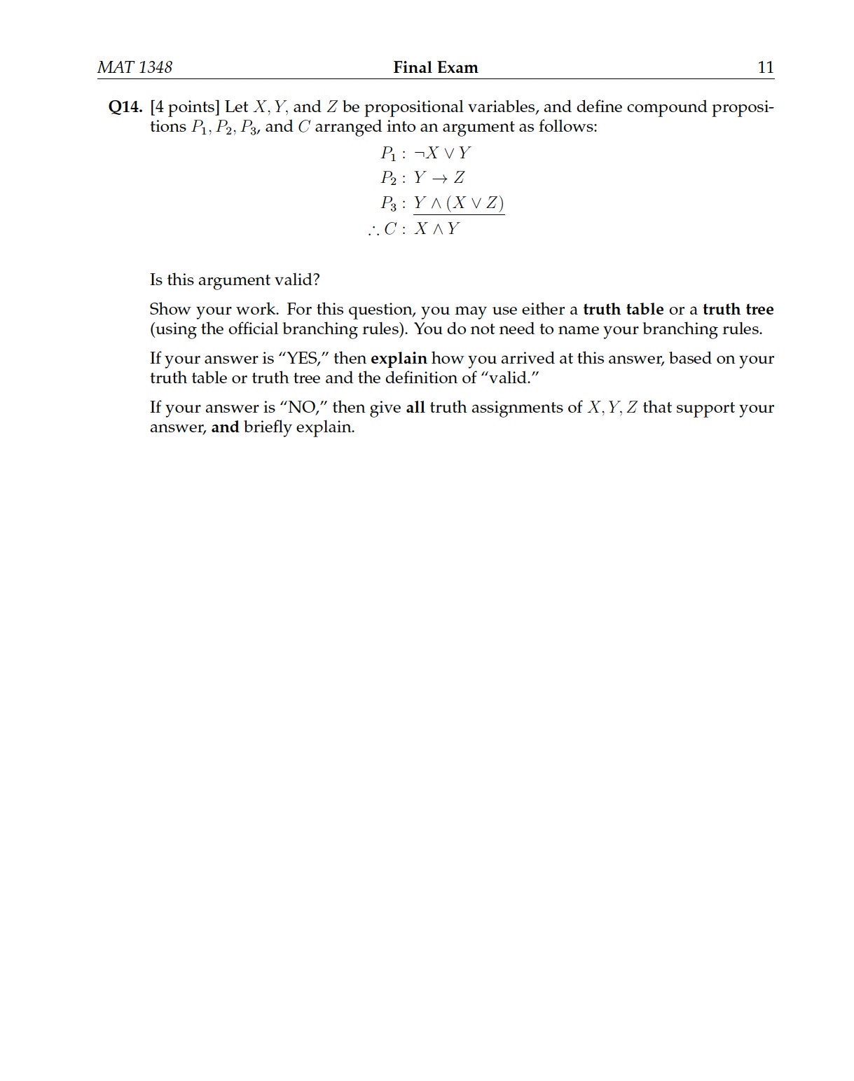 Solved MAT 1348Final Exam11Q14. [4 ﻿points] ﻿Let x,Y, ﻿and Z | Chegg.com