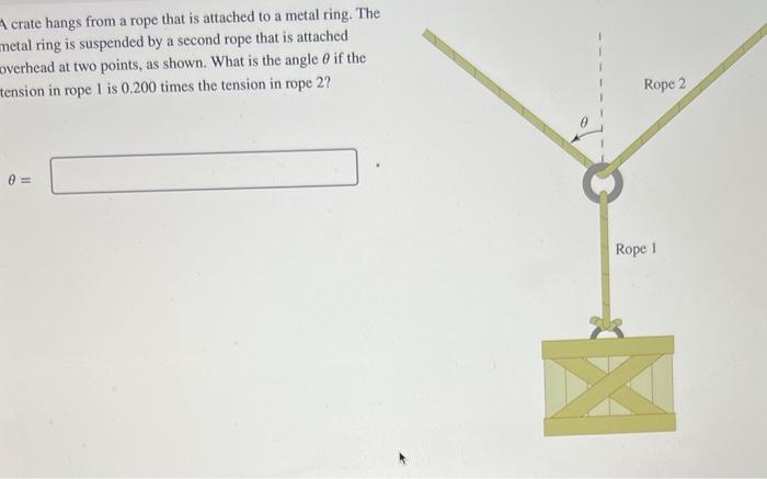 Solved crate hangs from a rope that is attached to a metal | Chegg.com