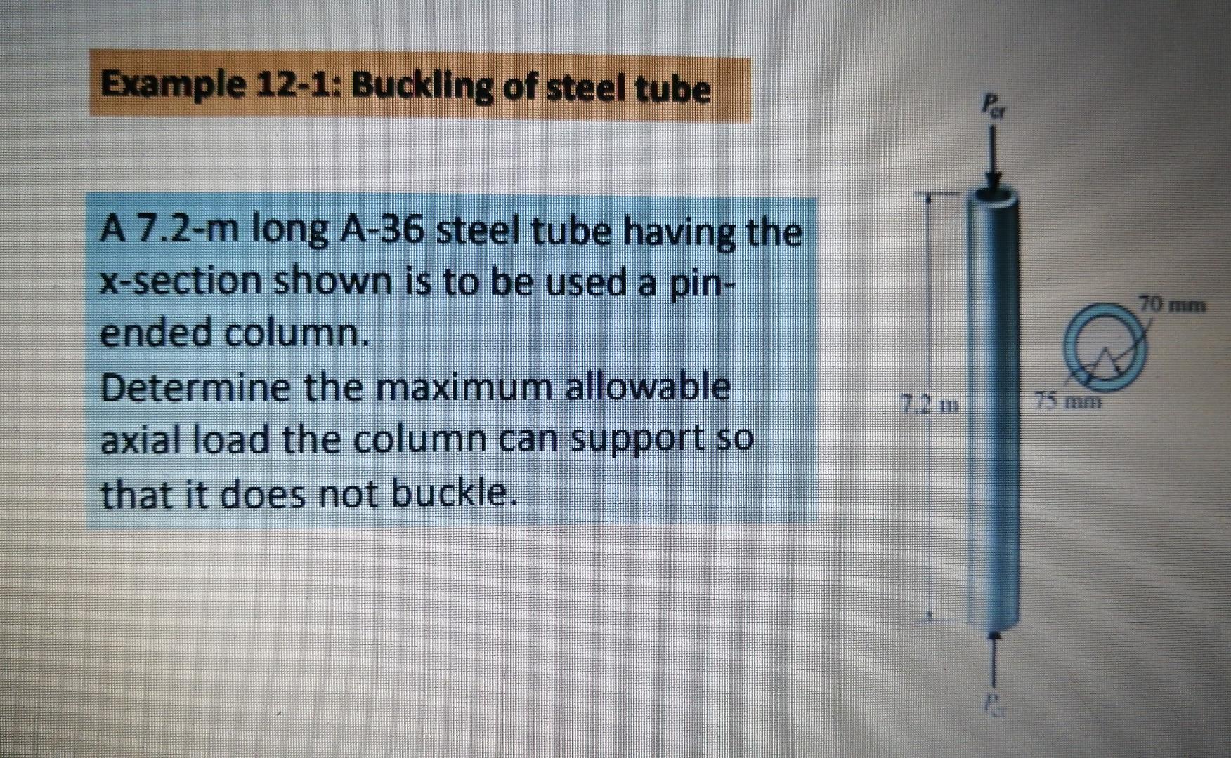 Solved Example 12-1: Buckling of steel tube Par A 7.2-m long | Chegg.com