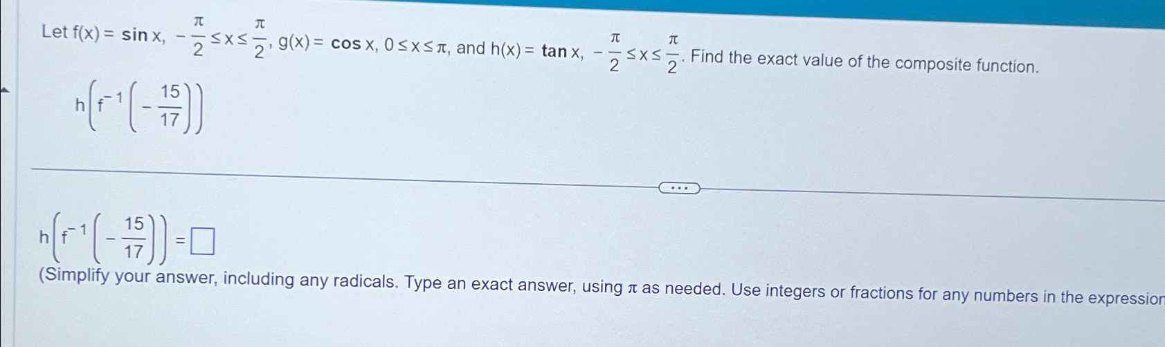 Solved Let f(x)=sinx,-π2≤x≤π2,g(x)=cosx,0≤x≤π, ﻿and | Chegg.com