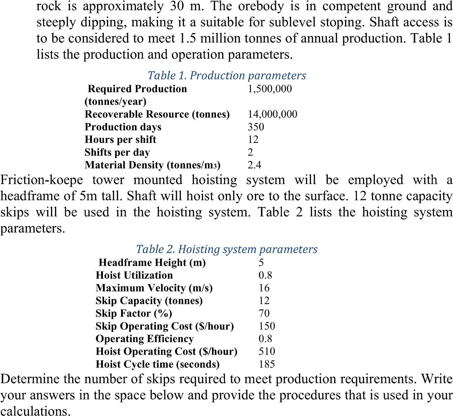 Solved Table 1. ﻿Production parametersTable 2. ﻿Hoisting | Chegg.com