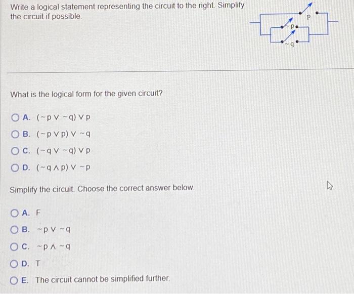 Solved Write a logical statement representing the circuit to | Chegg.com