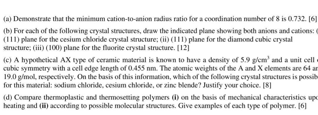 Solved A Demonstrate That The Minimum Cation To Anion