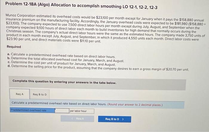 Solved Problem 12-18A (Algo) Allocation to accomplish | Chegg.com