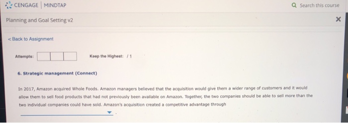 Solved Search this course CENGAGE MINDTAP Planning and Goal | Chegg.com