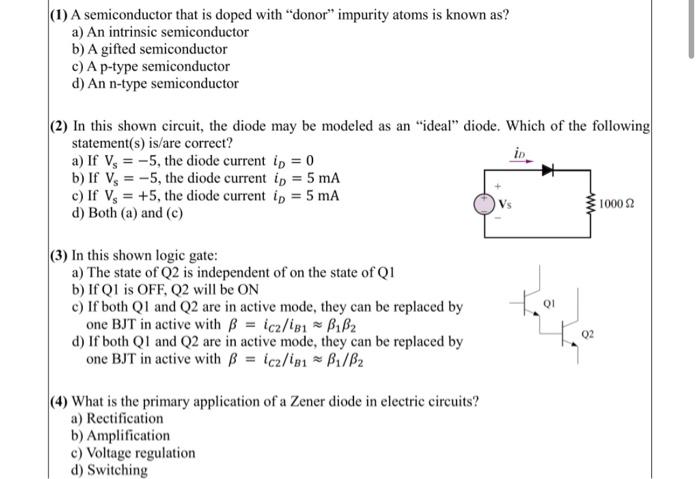 Solved (1) A semiconductor that is doped with "donor" | Chegg.com