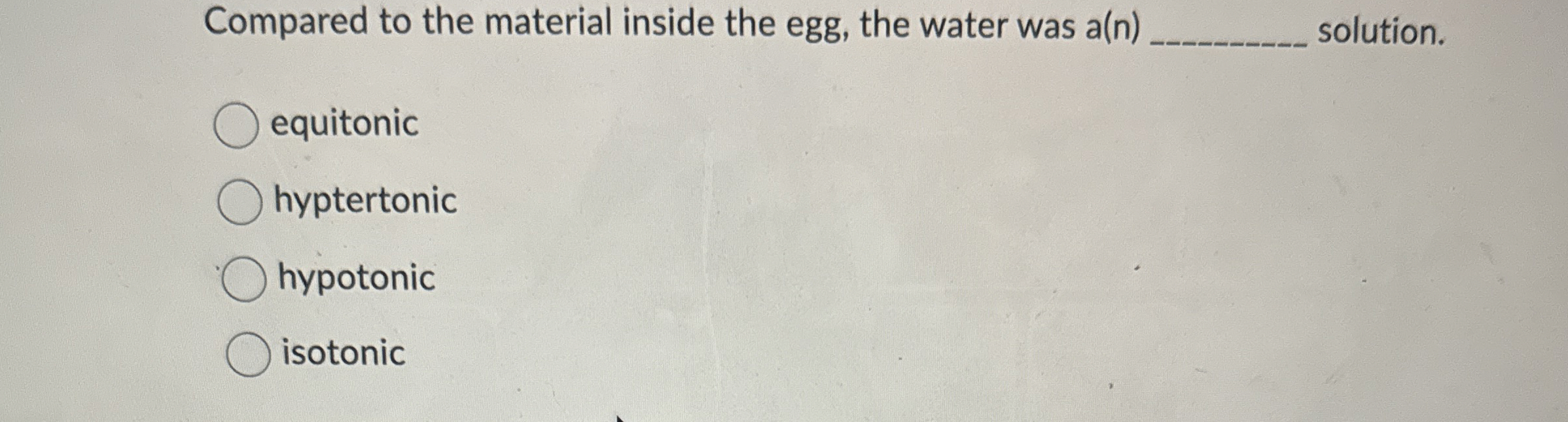 Solved Compared to the material inside the egg, the water | Chegg.com