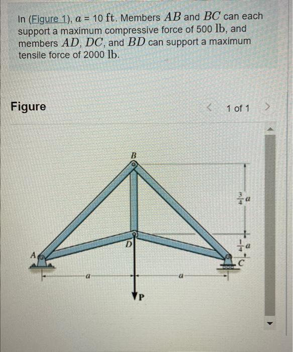 Solved In (Figure 1), a=10ft. Members AB and BC can each | Chegg.com