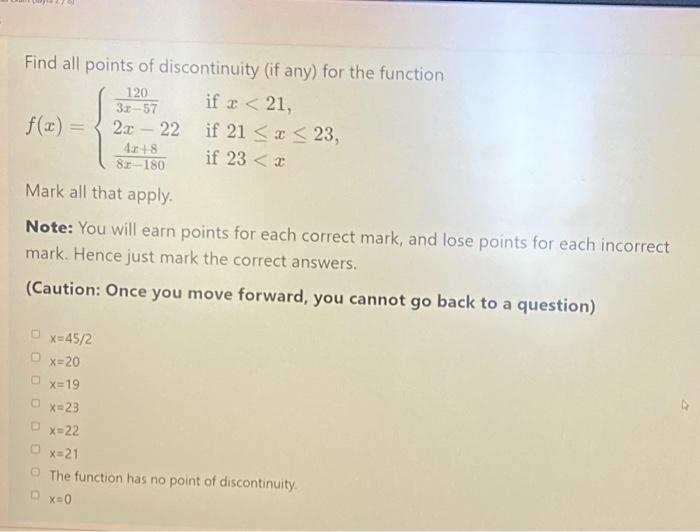 Solved Find all points of discontinuity (if any) for the | Chegg.com