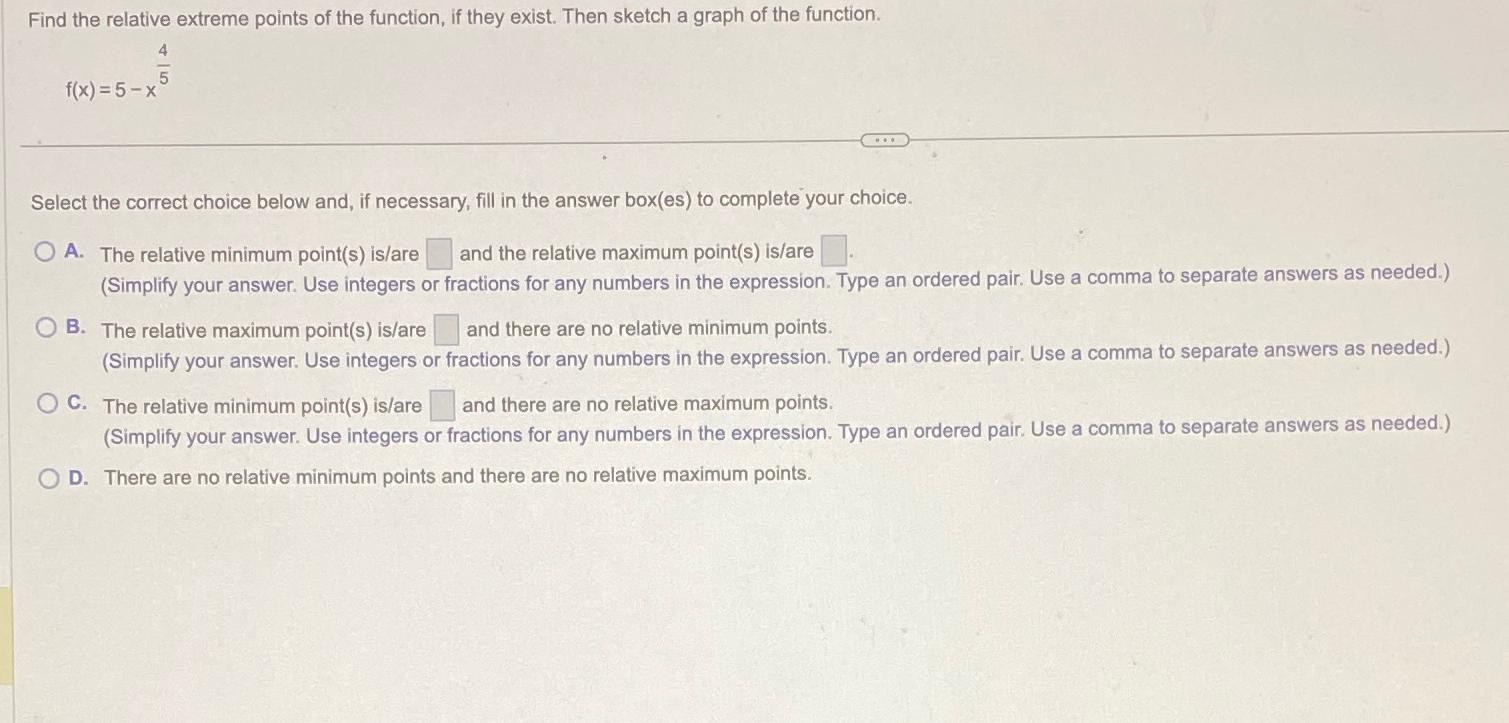 Solved Find the relative extreme points of the function, if | Chegg.com