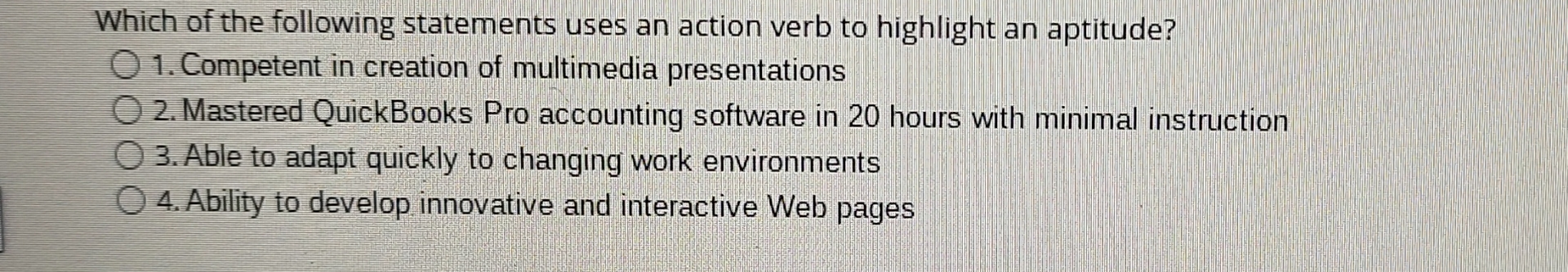 Solved Which of the following statements uses an action verb | Chegg.com