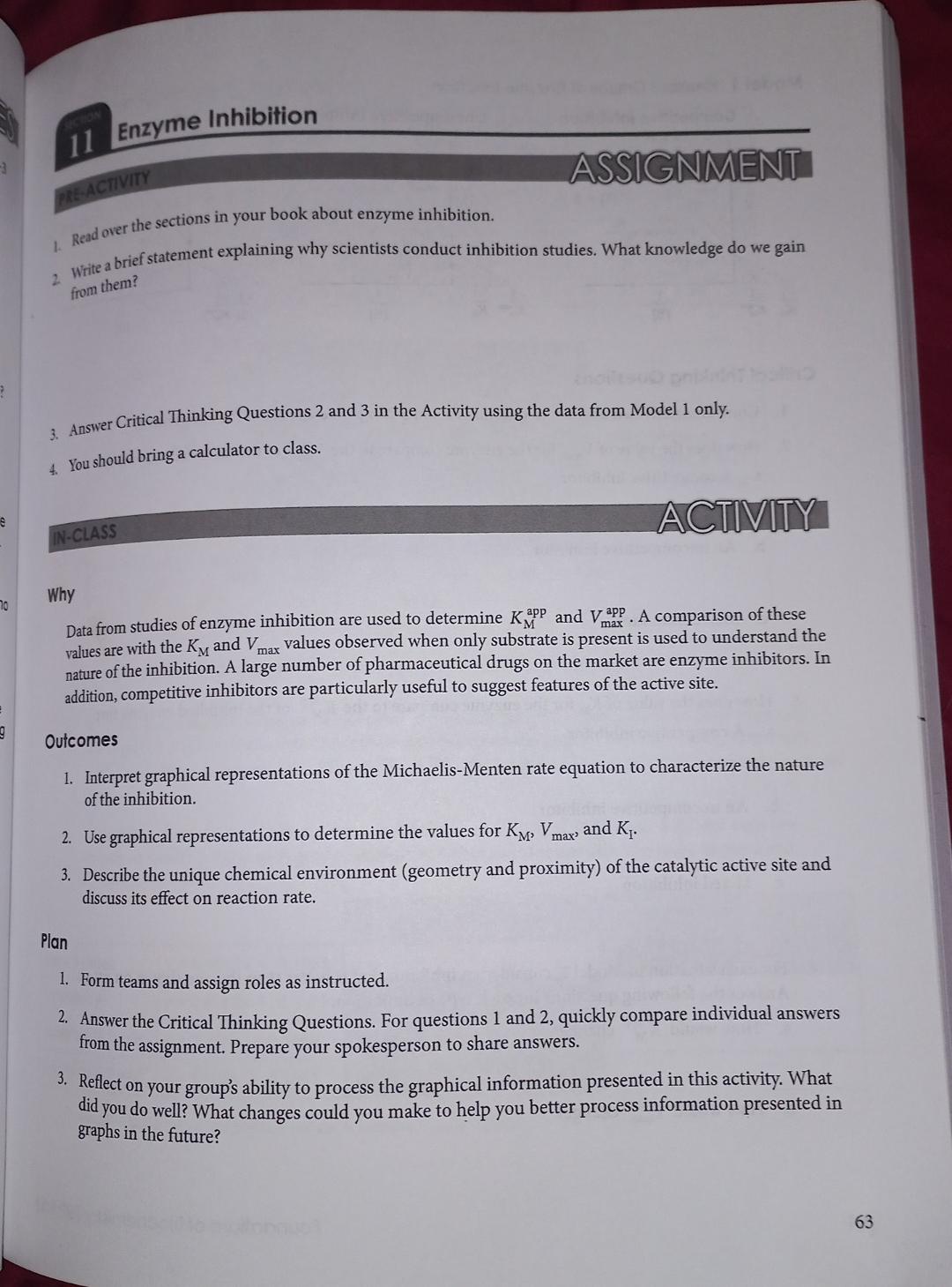 1. Read over the sections in your book about enzyme | Chegg.com