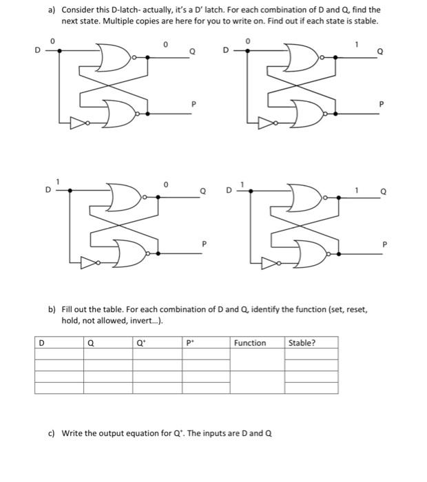 Solved a) Consider this D-latch- actually, it's a D' latch. | Chegg.com Solved a) Consider this D-latch- actually, it's a D' latch. | Chegg.com