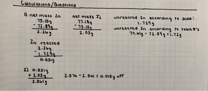 Calculations and Questions Calculate the net masses | Chegg.com