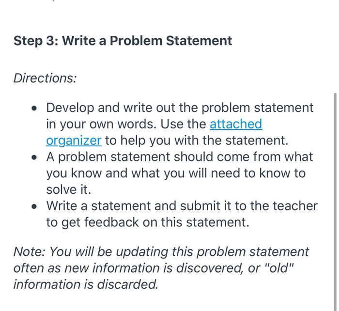 Solved Step 3: Write a Problem Statement Directions: Develop | Chegg.com