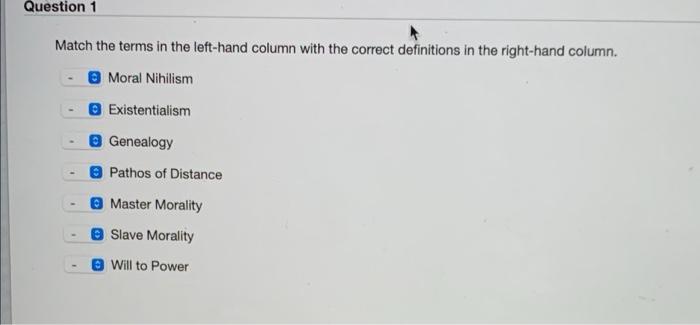 Question 1 Match the terms in the left-hand column | Chegg.com
