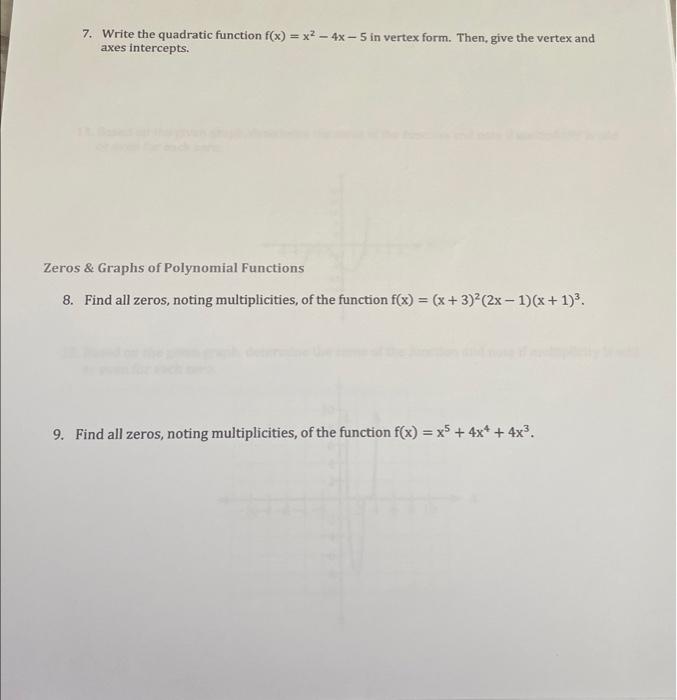 Solved 7. Write the quadratic function f(x)=x2−4x−5 in | Chegg.com