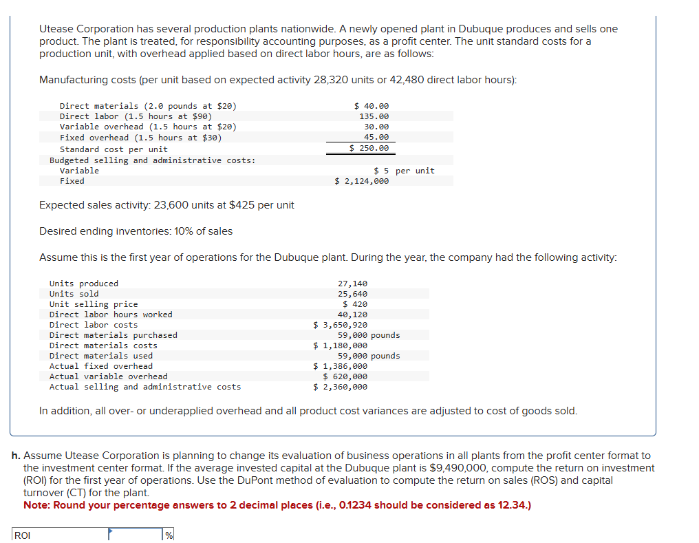 Solved Utease Corporation has several production plants | Chegg.com