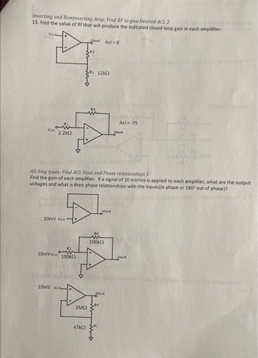 Solved Inverting and Noninverting Amp: Find RF to give | Chegg.com