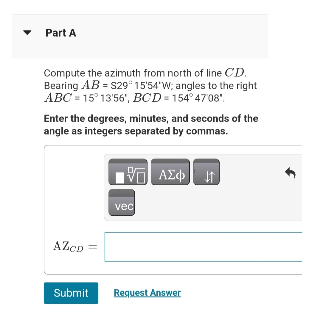 Solved Part ACompute the azimuth from north of line CD. | Chegg.com