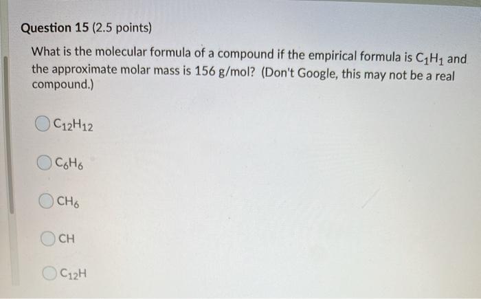 Solved Question 15 (2.5 points) What is the molecular | Chegg.com
