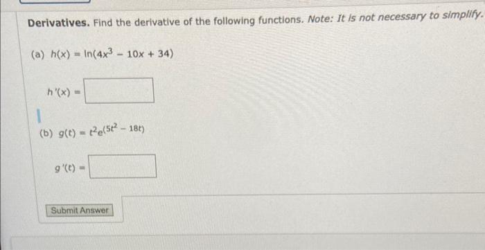 Solved Derivatives. Find the derivative of the following | Chegg.com