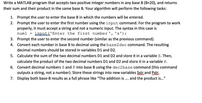 Solved Write A Matlab Program That Accepts Two Positive 