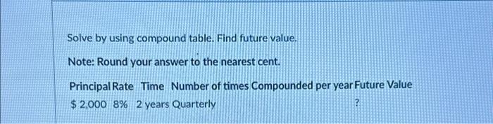Solved Solve by using compound table. Find future value. | Chegg.com