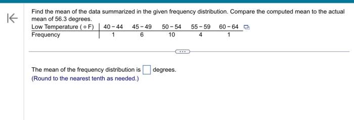 Solved Find the mean of the data summarized in the given | Chegg.com