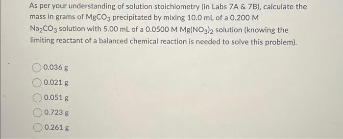 Solved As per your understanding of solution stoichiometry | Chegg.com