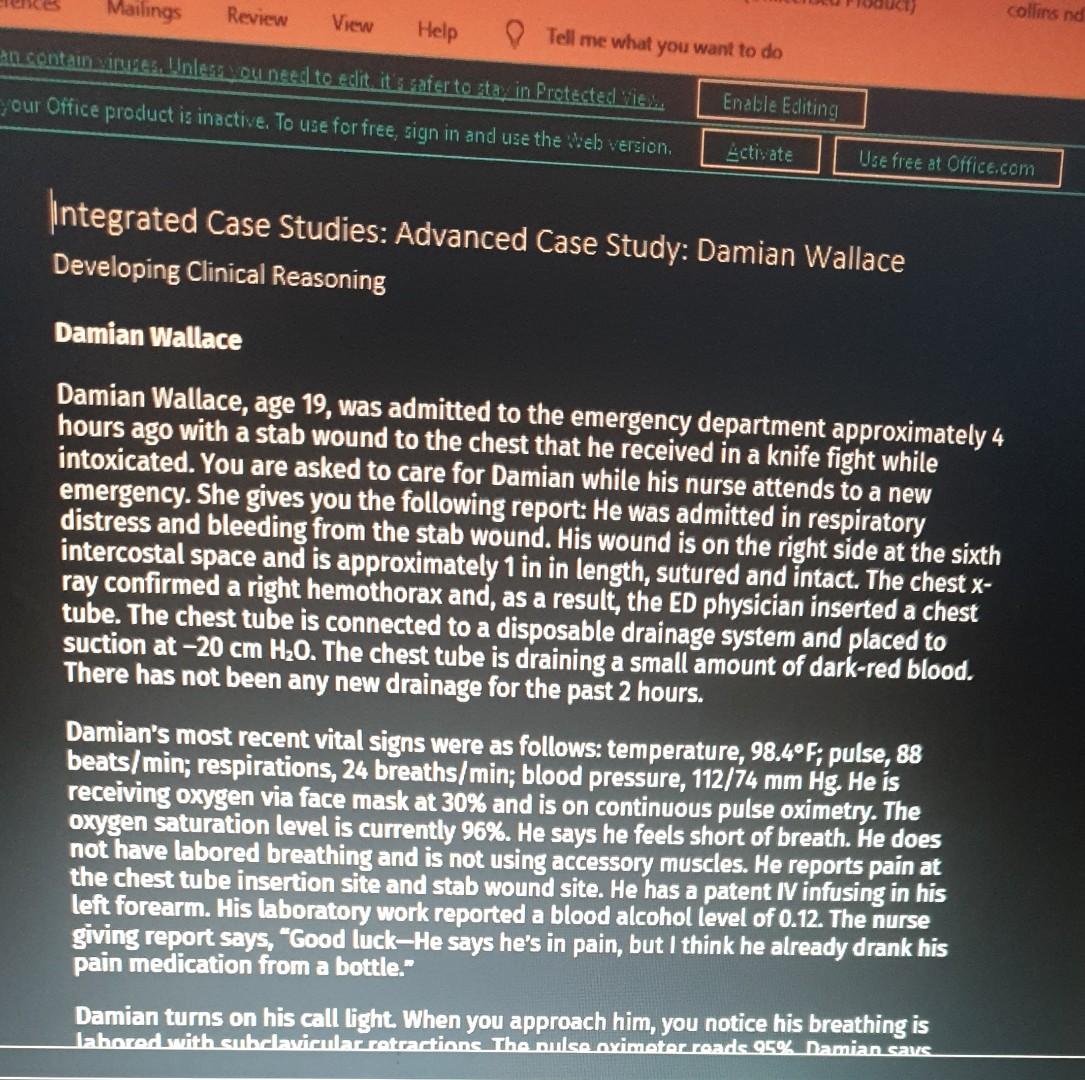 Integrated Case Studies: Advanced Case Study: Damian | Chegg.com
