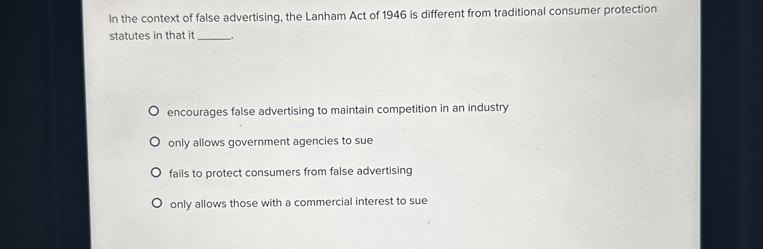 Solved In the context of false advertising, the Lanham Act | Chegg.com