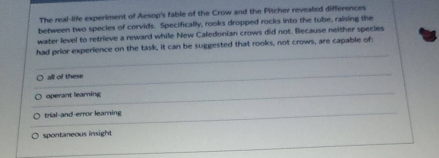 Solved The real-life experiment of Aesop's fable of the Crow | Chegg.com