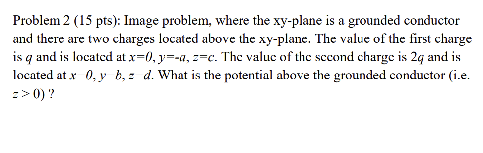 Solved Problem 2(15pts) ﻿: Image problem, where the xy-plane | Chegg.com
