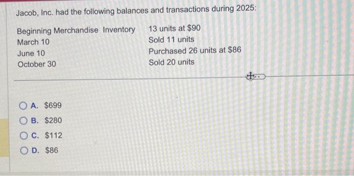 Solved Jacob, Inc. had the following balances and | Chegg.com