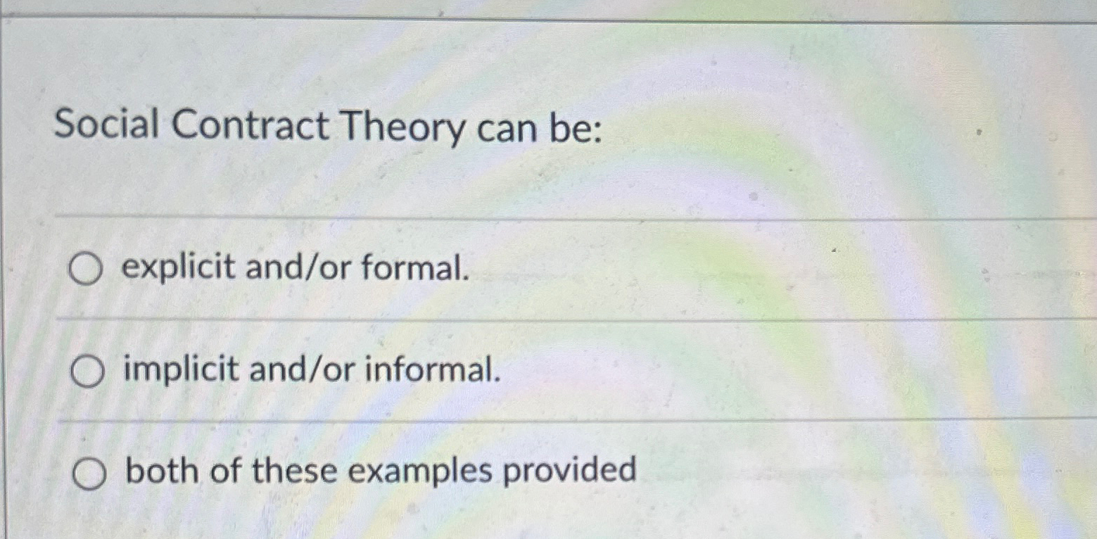Solved Social Contract Theory can be:explicit and/or | Chegg.com