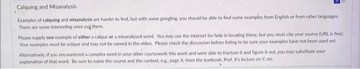Calquing and Misanalysis Examples of calquing and | Chegg.com
